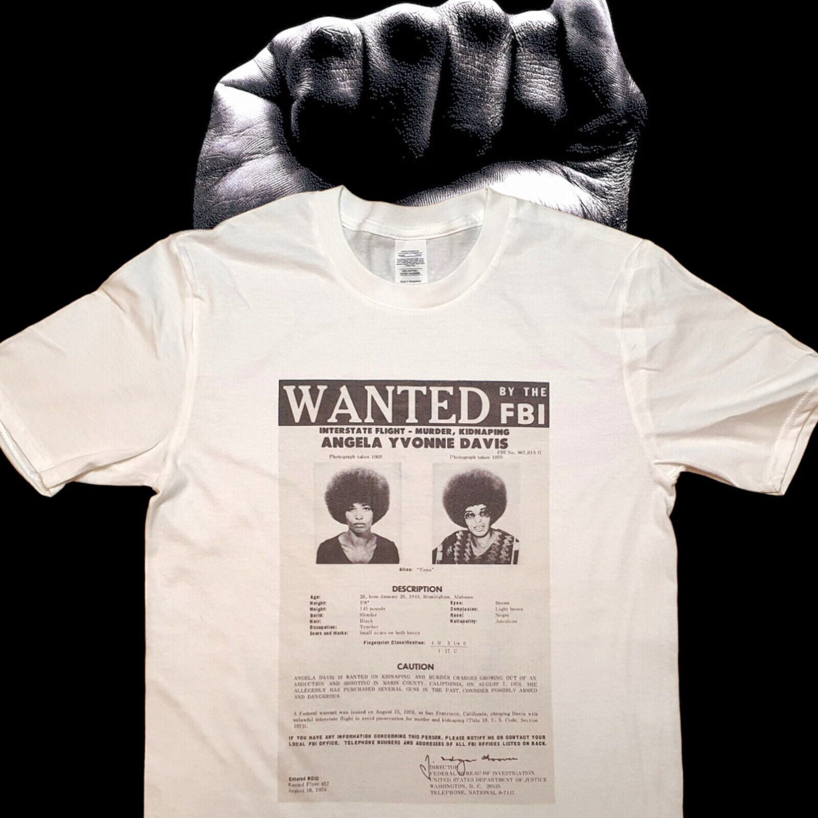Angela Davis FBI Wanted Poster Unisex White T-shirt sizes available S ...