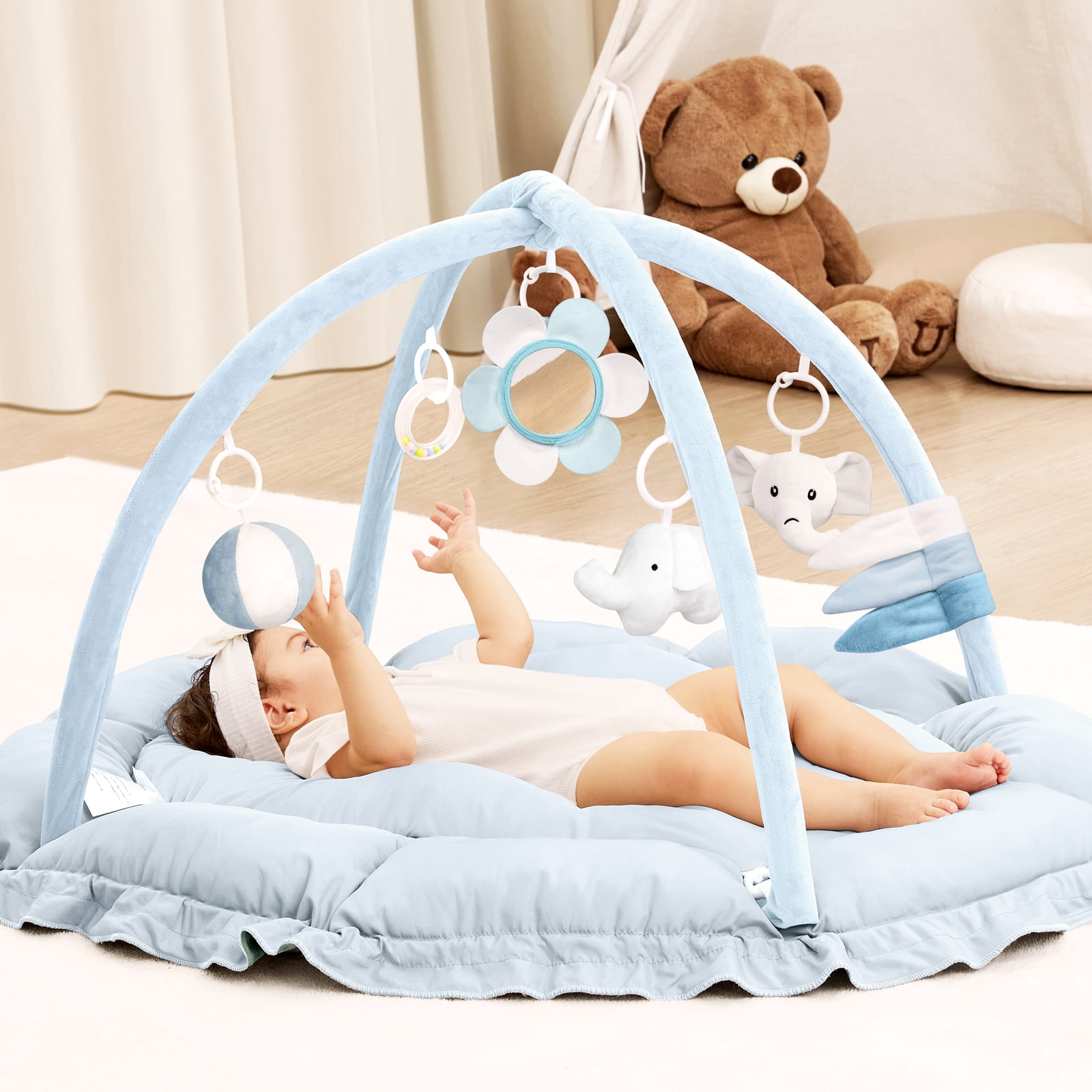 Angelbliss 5-in-1 Baby Play Gym with 5 Sensory Toys, Light Blue ...