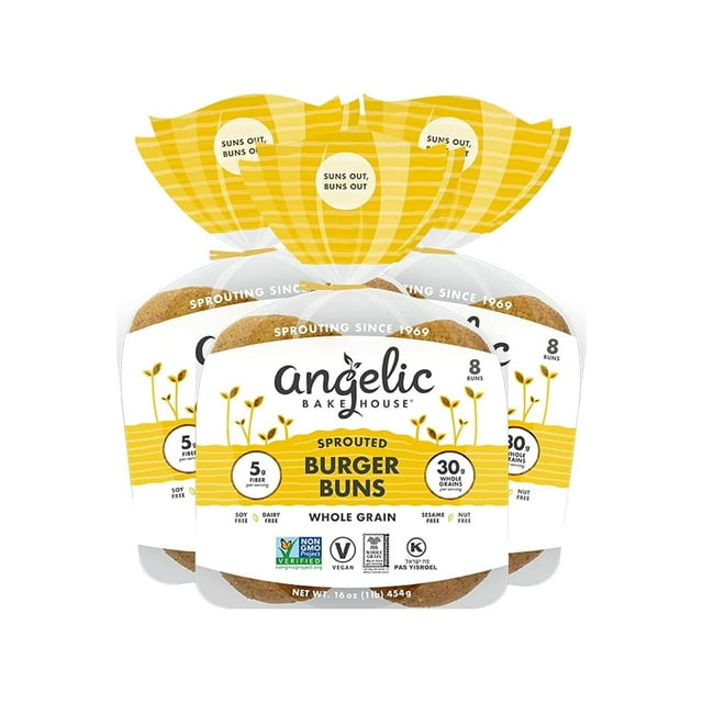 Angelic Bakehouse Burger Buns Pack - Sprouted Whole Grains - Vegan ...