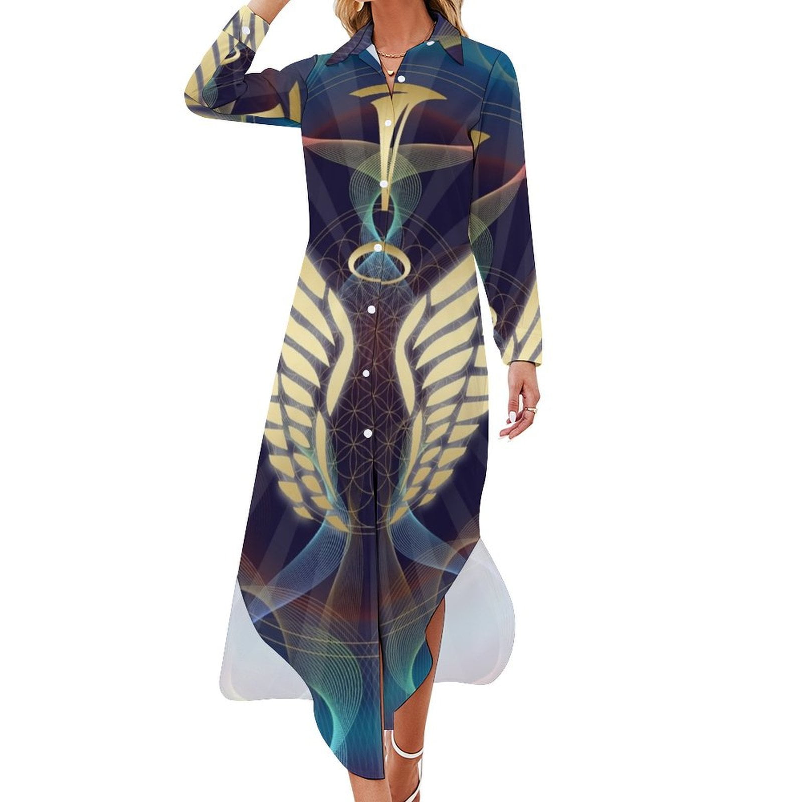 Angelic Flower of Life - Sacred Geometry Long Sleeved Shirt Dress dress ...