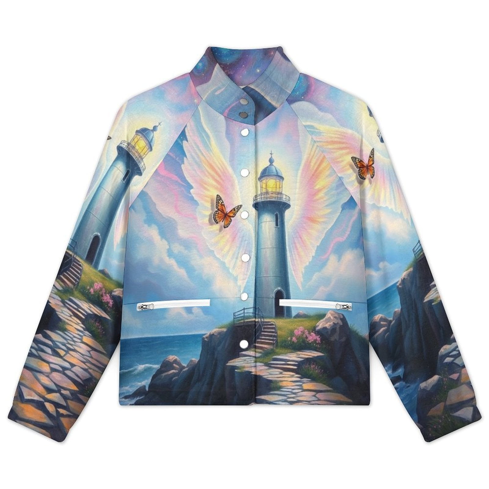 Angelic Lighthouse Path Warm Women's Plush Jacket Stand Collar Full ...