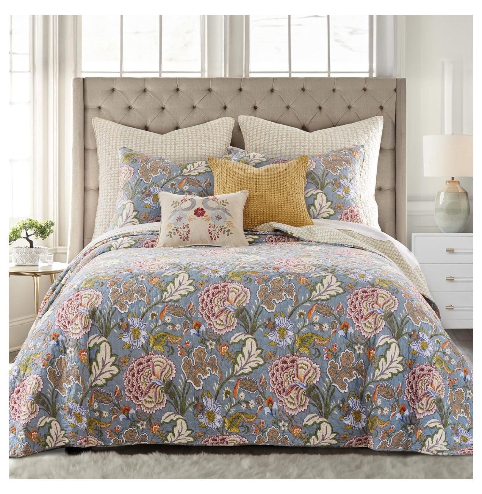 - Angelica Bedspread Set - King Bedspread and Two King Shams - Floral ...