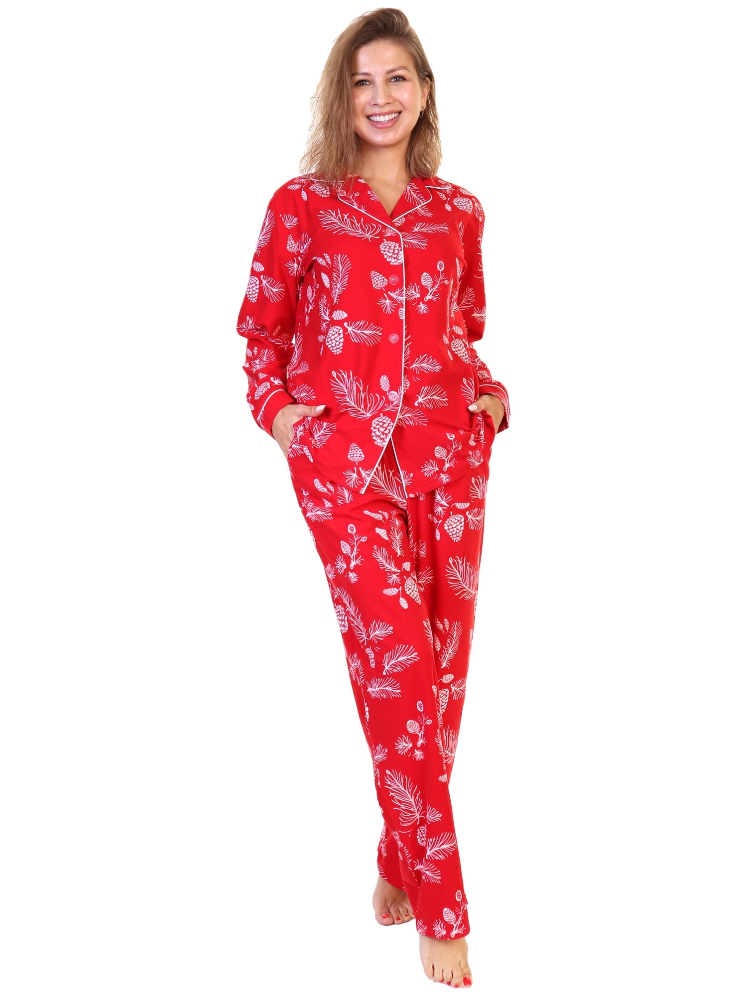 Angelina Soft and Cozy Flannel Pajama Set with Satin Trim and Pockets ...