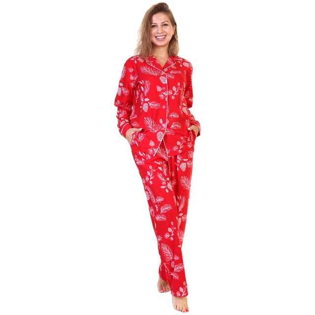 Angelina Soft and Cozy Flannel Pajama Set with Satin Trim and Pockets ...