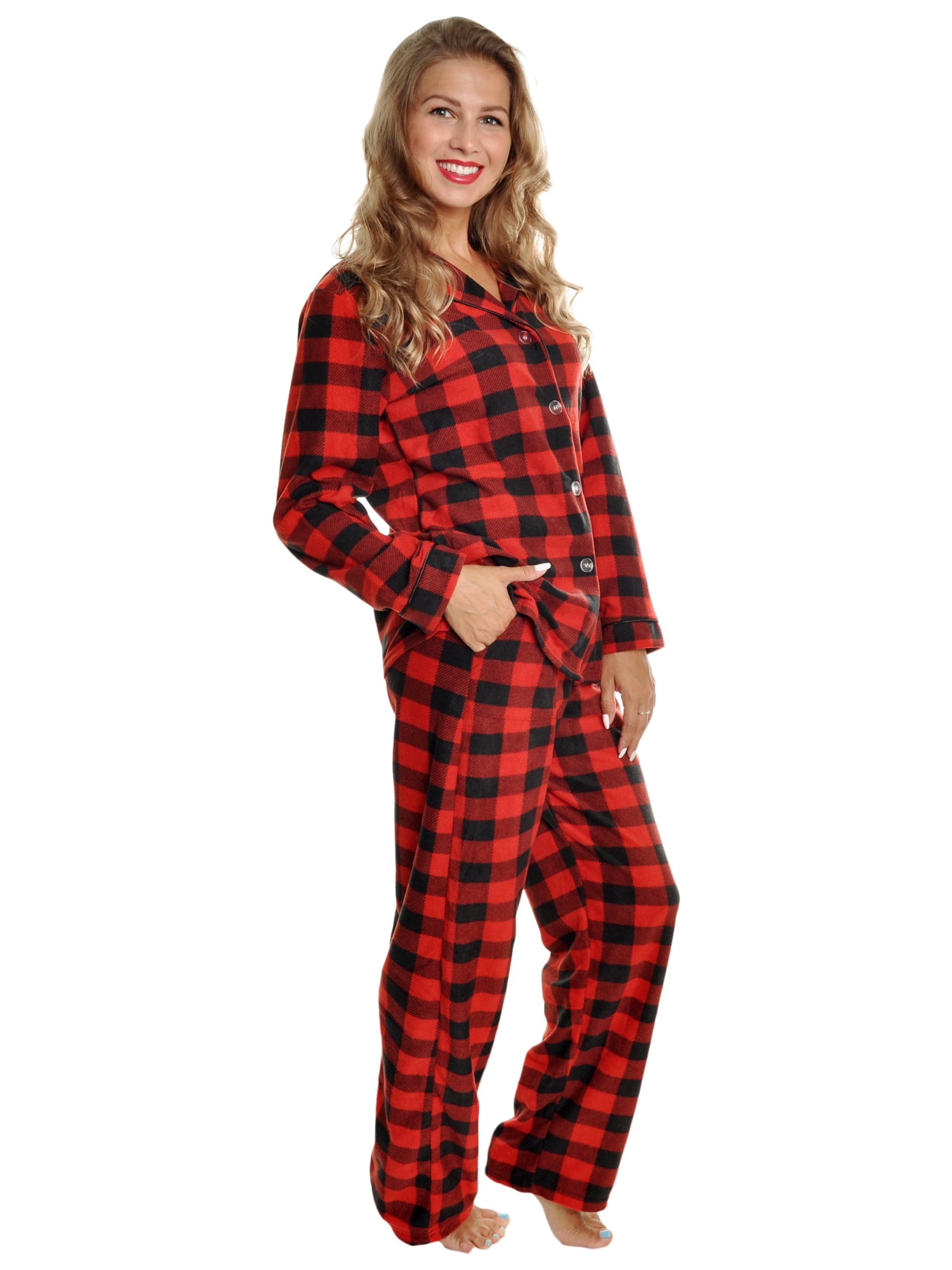 Angelina Christmas Cozy Fleece Notch Collar Pajama Set with Pockets (1 ...