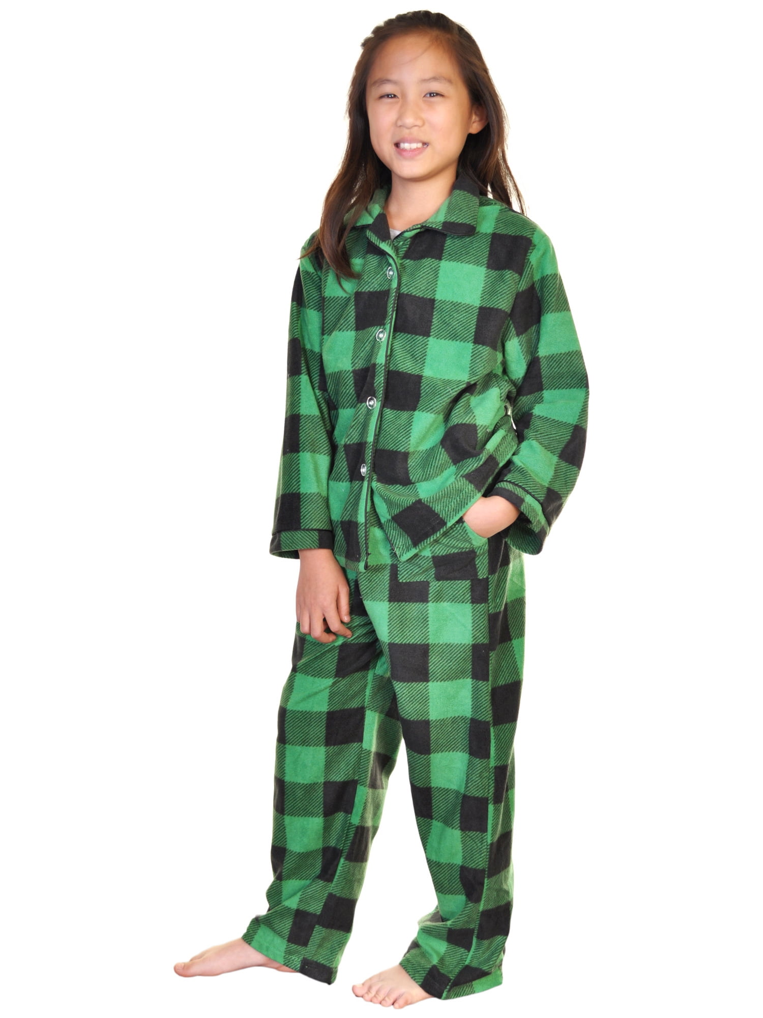 Angelina Christmas Girl's Cozy Fleece Notch Collar Pajama Set with ...