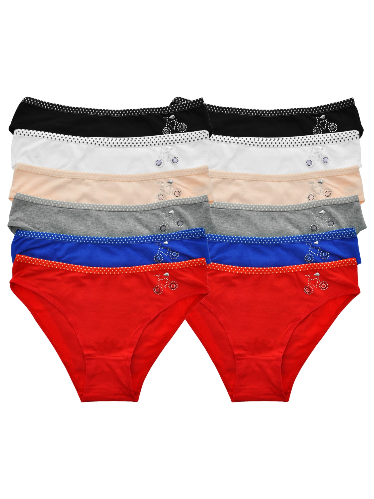 Angelina Women's Cotton Bikini Panties with Rhinestone Bicycle Detail ...