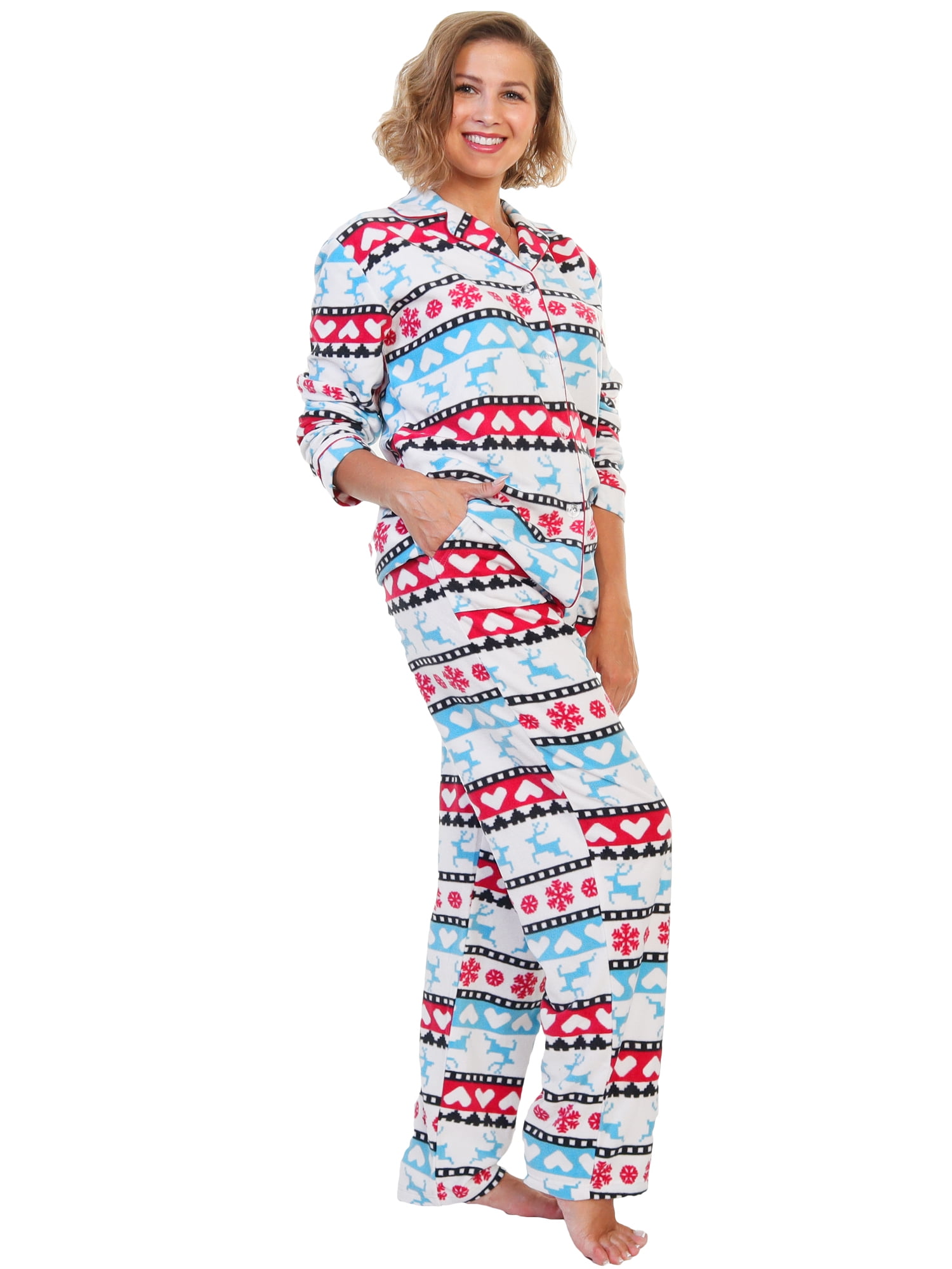 Angelina Cozy Fleece Notch Collar Pajama Set with Pockets (1-Pack ...