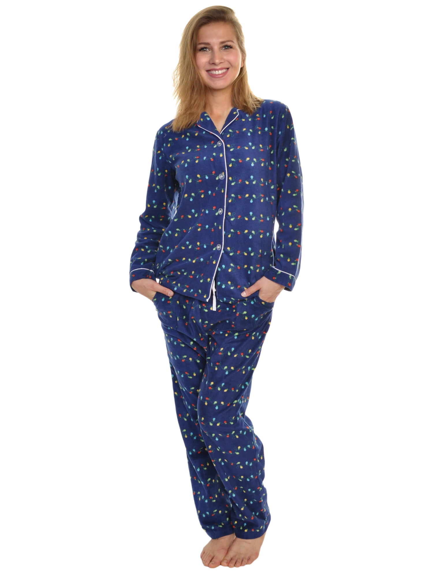 Angelina Cozy Fleece Pajama Set, Notch Collar, Pockets, Sleepwear or ...