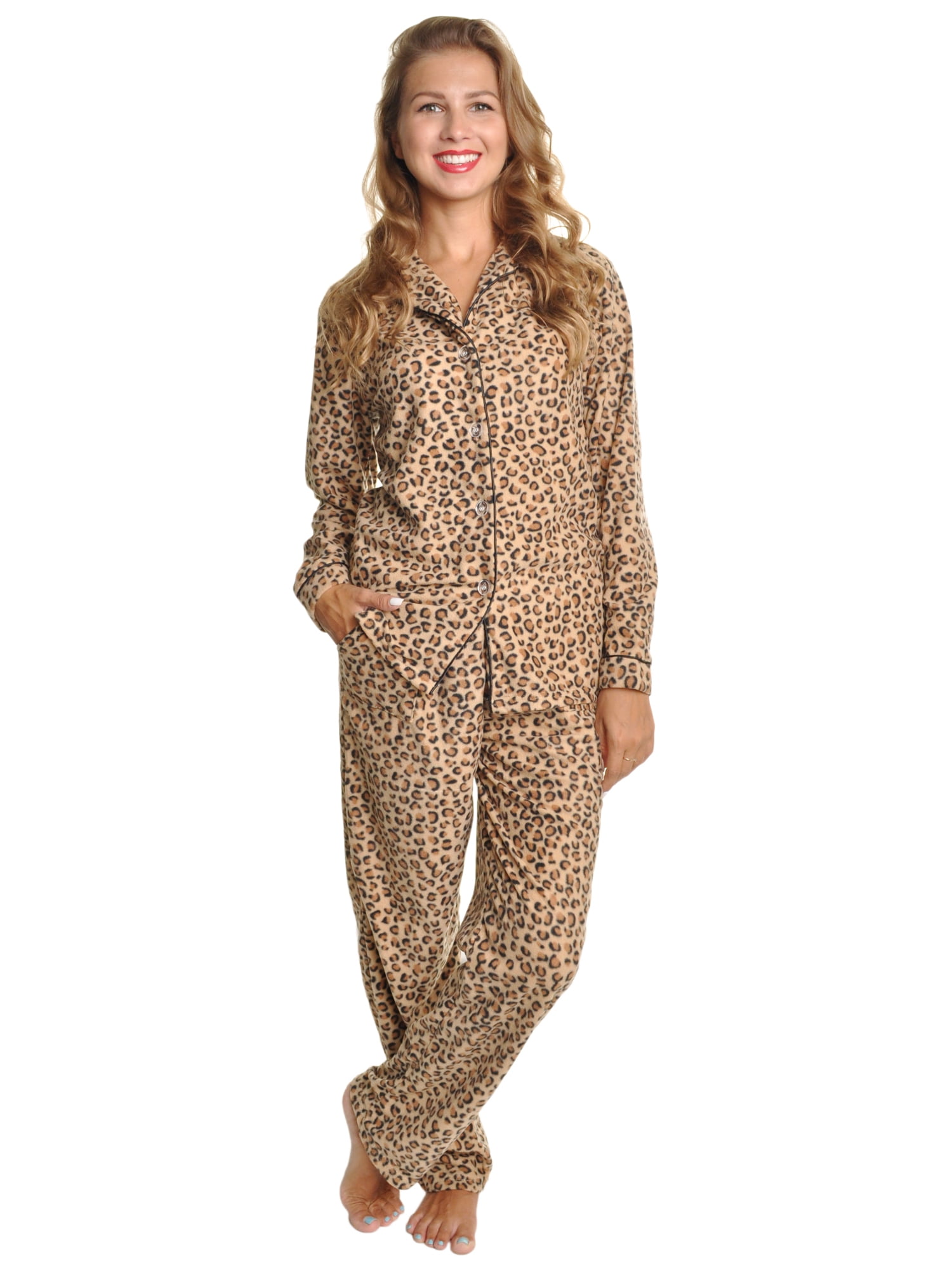 Angelina Cozy Fleece Pajama Set with Notch Collar and Pockets ...