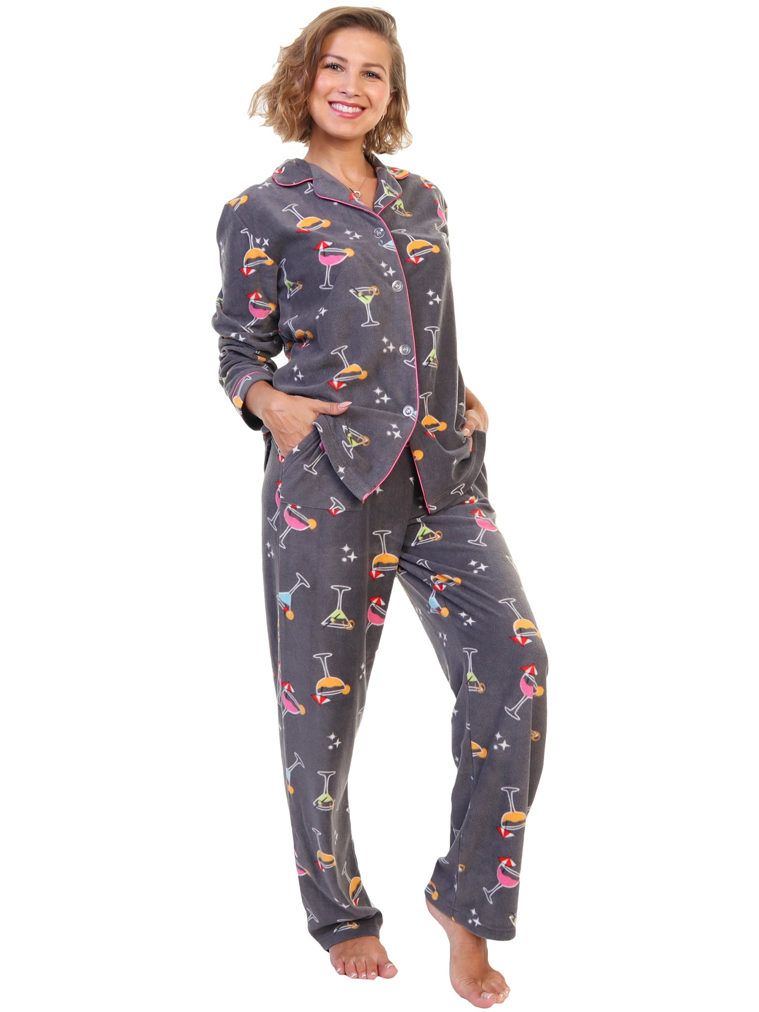 Angelina Cozy Fleece Pajama Set with Notch Collar and Pockets ...