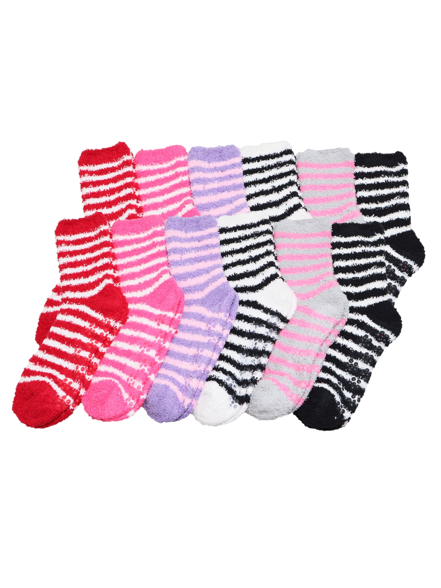 Angelina Cozy Fuzzy Socks with Silicone Gripper Dots (12-Pairs ...