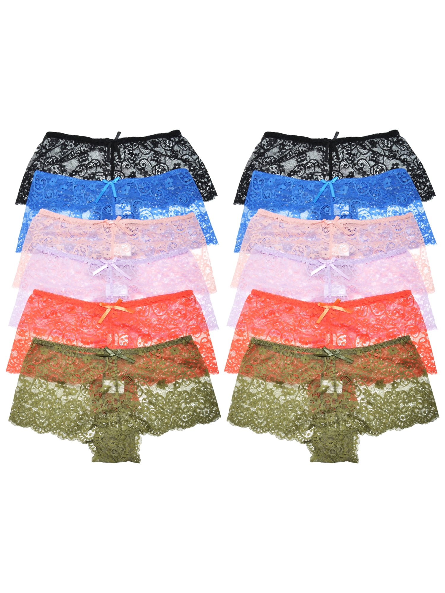 Angelina Lace Cheeky Boxer Panties (6 or 12 Pack) - Walmart.com