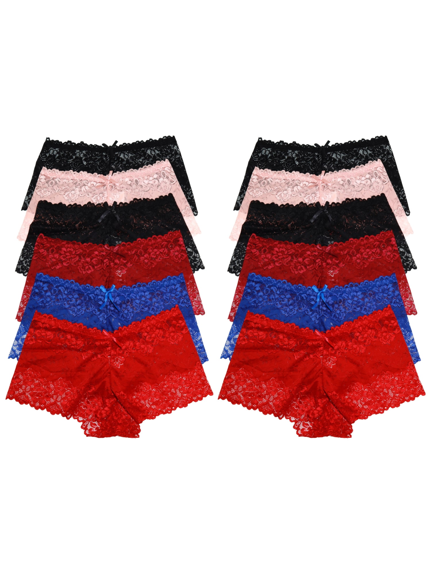 Angelina Women's Lace Cheeky Boxer Panties (12-Pack) - Walmart.com