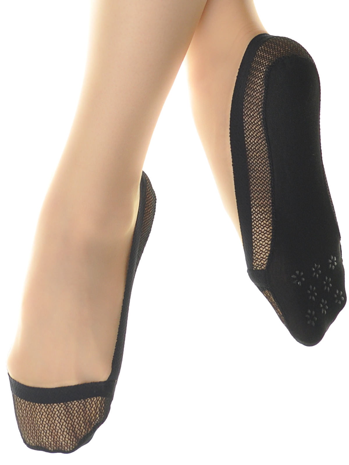 Angelina Mesh No-Show Liner Sock w/ Non-Skid Bottom and Heel (6-Pairs ...