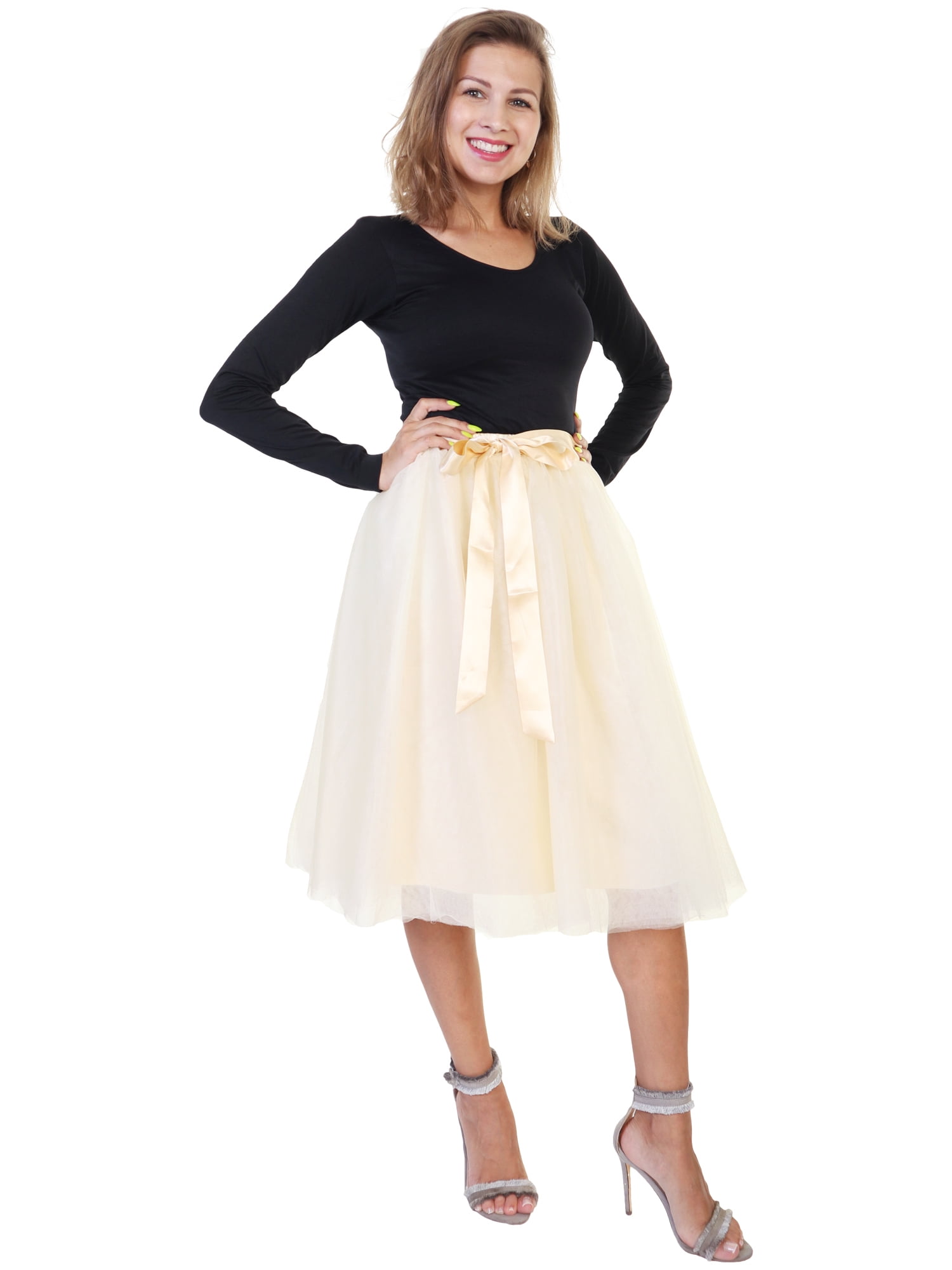 Angelina Mesh Tutu Midi Skirt with Detachable Satin Ribbon (1-Pack ...