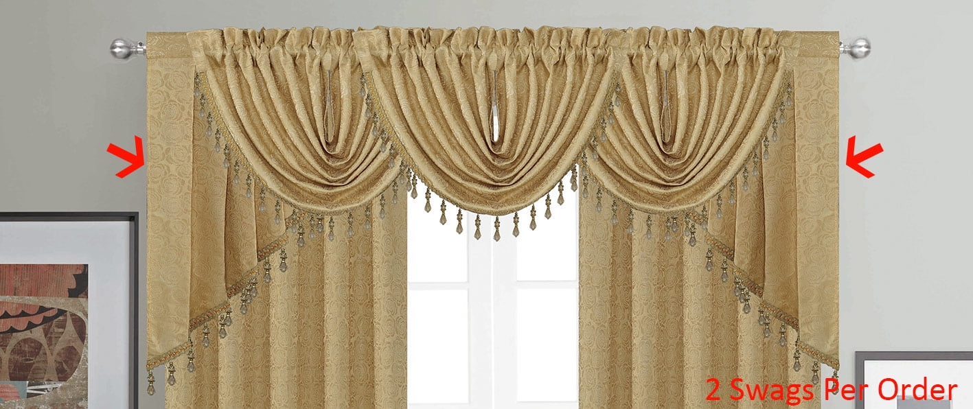 Angelina Rose Decorative Jacquard Swag Pair, Gold, 12x37 Inches ...