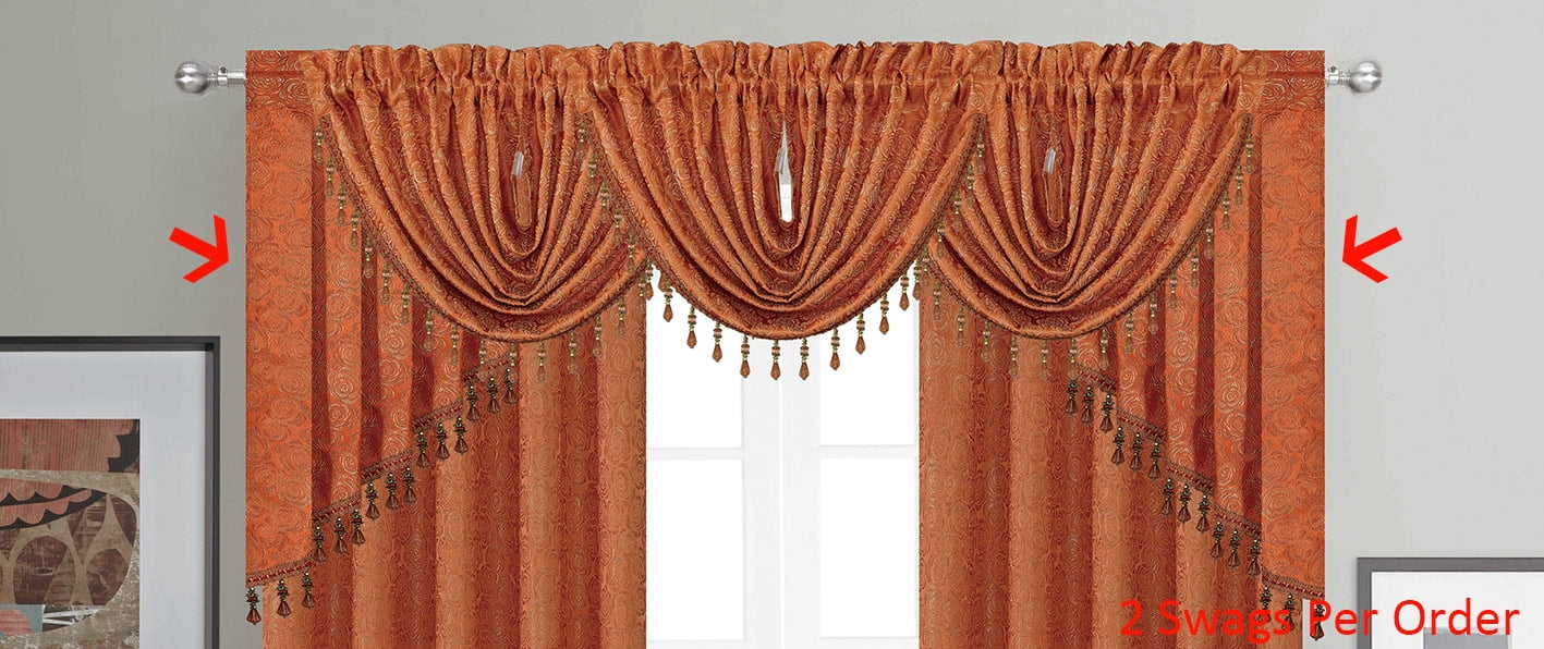 Angelina Rose Decorative Jacquard Swag Pair, Rust, 12x37 Inches ...