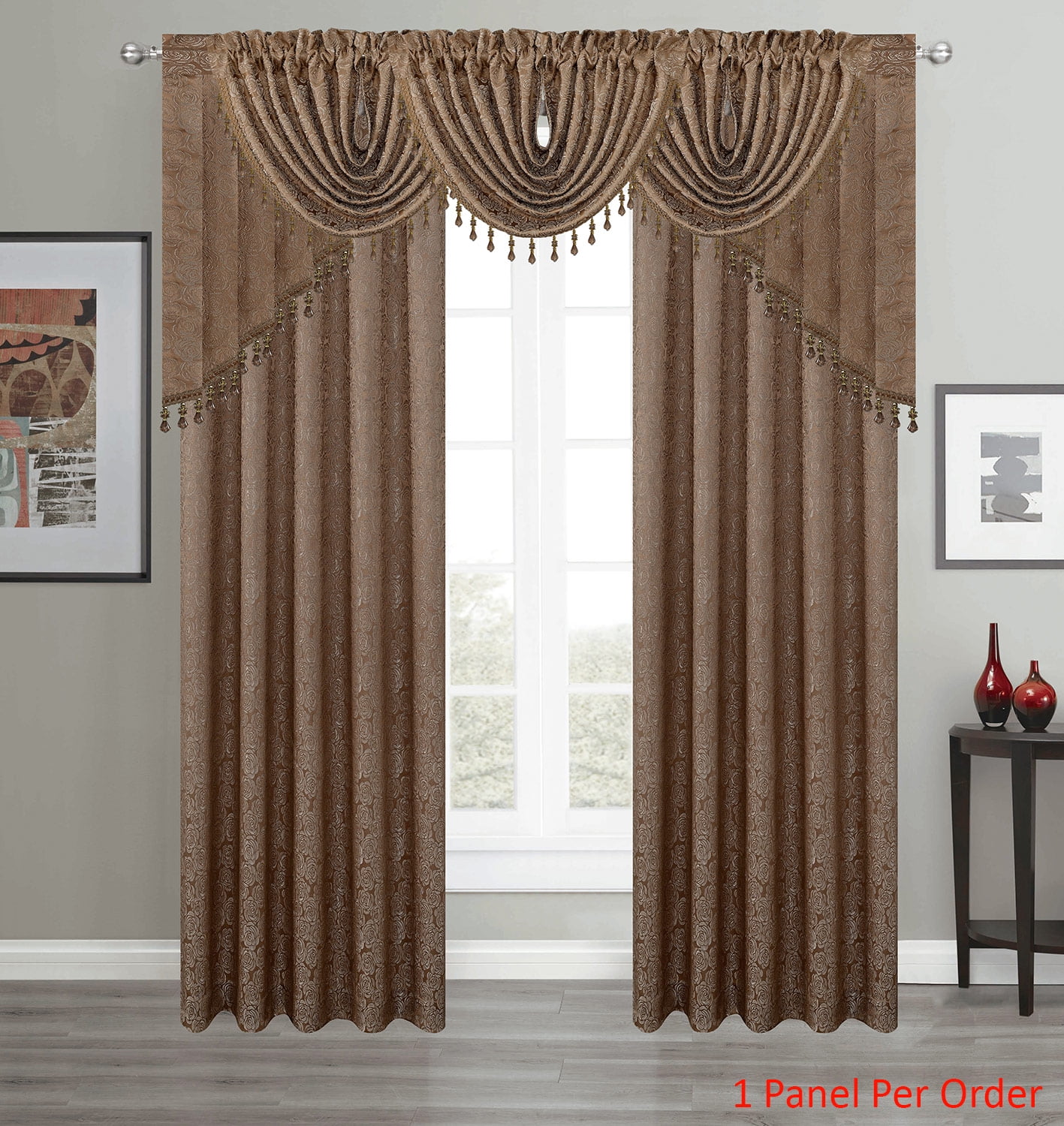 Angelina Rose Jacquard Rod Pocket Panel, Taupe, 52x84 Inches - Walmart.com