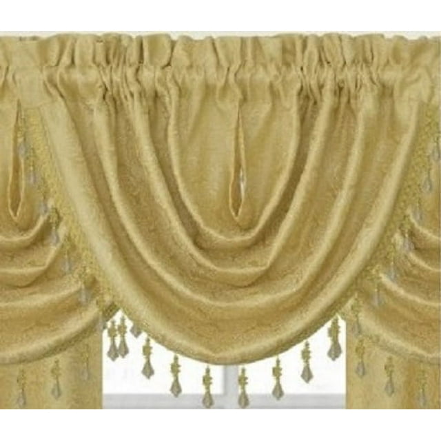 Angelina Rose Jacquard Rod Pocket Waterfall Valance, Gold, 48x37 Inches ...