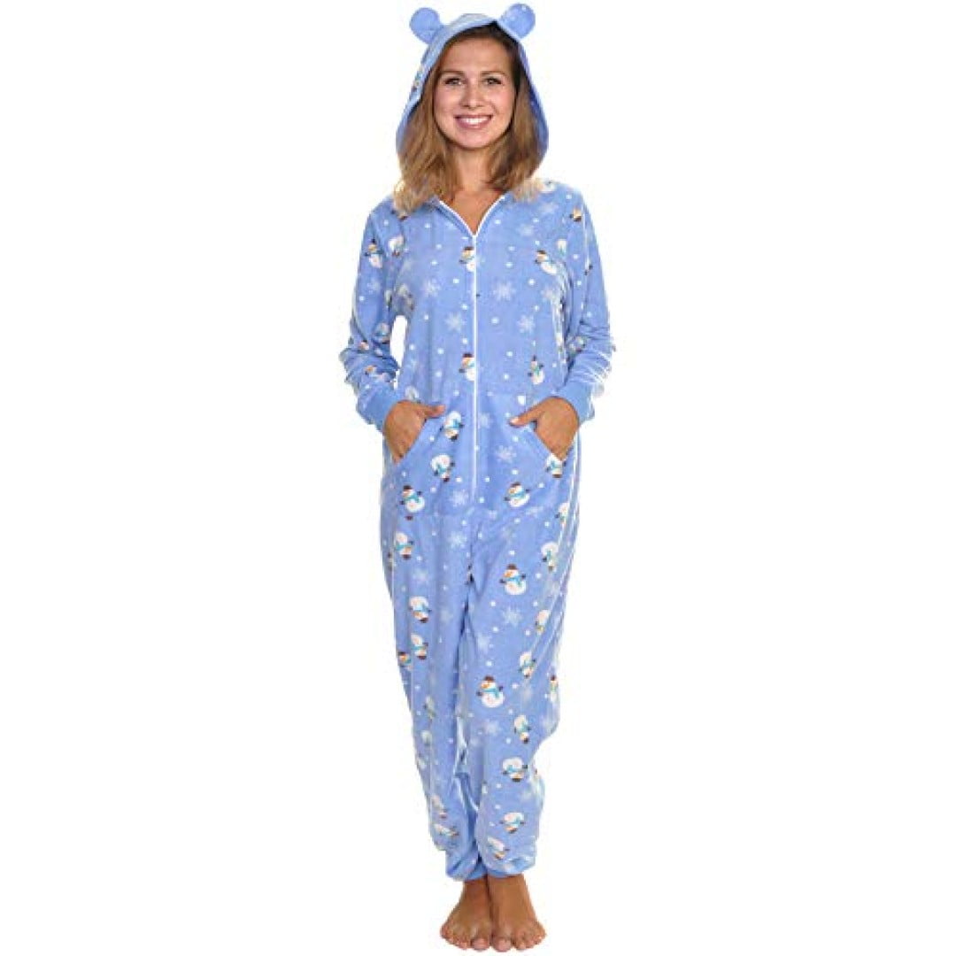 Angelina Snowman Pattern Women's Fleece Novelty Onesie Loungewear ...