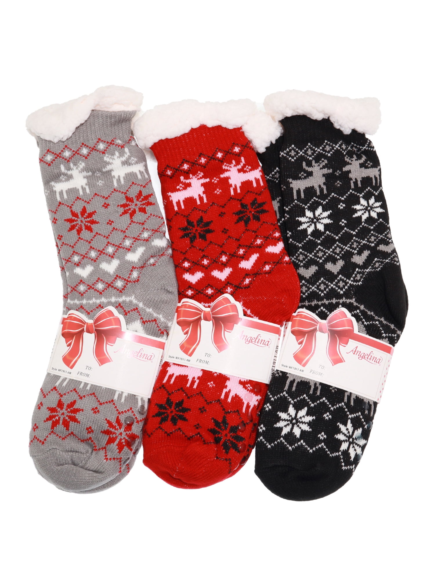 Angelina Winter-Weight Sherpa-Lined Knitted Thermal Crew Socks (3-Pair ...