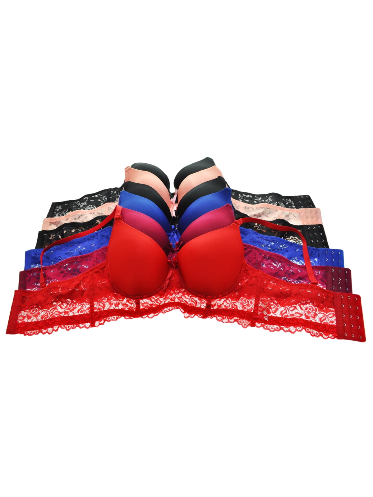 Angelina Women's Wired T-Shirt Bras with Rose Lace Wings (6-Pack ...