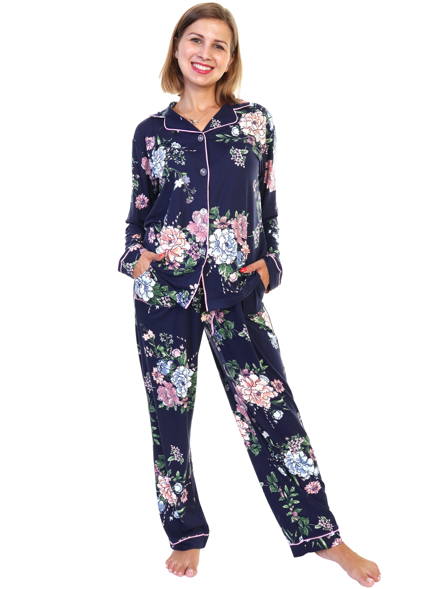 Angelina Women's Classic Brushed Microfiber Long Sleeve Pajama Set ...