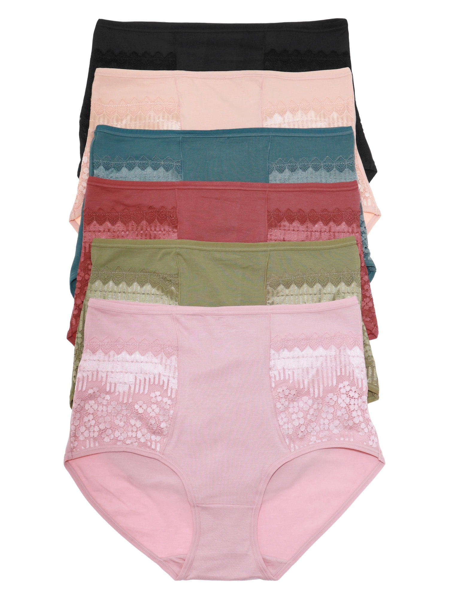 Angelina Women's Cotton High Rise Panties with Lace Detail (6-Pack ...