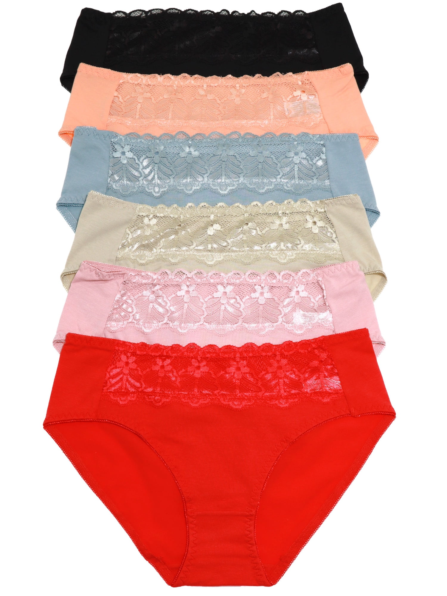 Angelina Women's Cotton Hiphugger Panties with Lace Waist (6-Pack ...