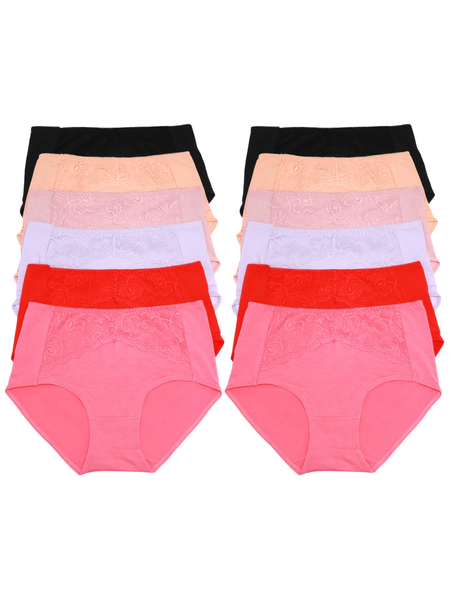 Angelina Women's Cotton Mid-Rise Brief Panties with Flower Lace (12 ...