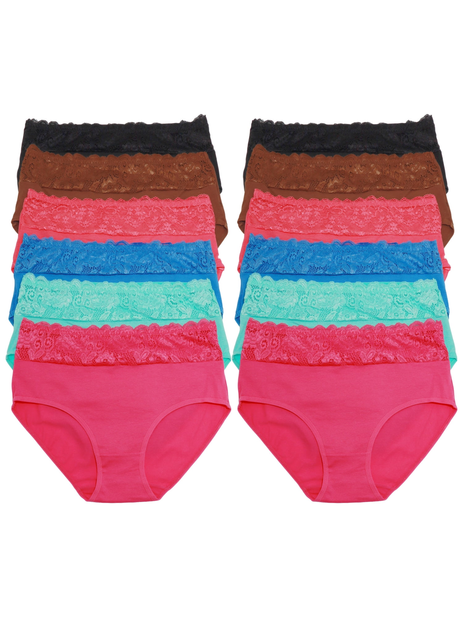 Angelina Women's Cotton Mid-Rise Briefs with Floral Lace Front Waist ...