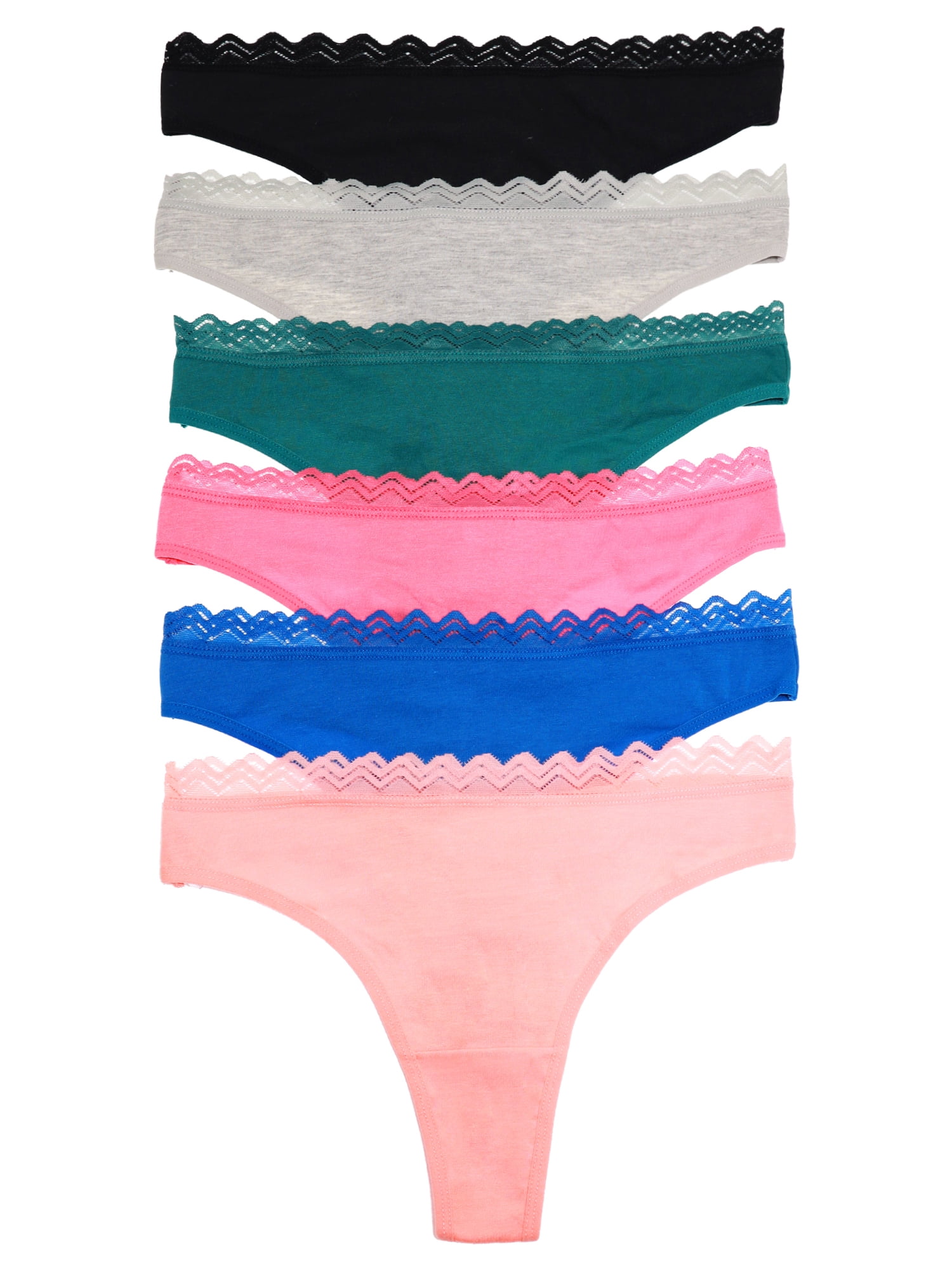 Angelina Women's Cotton Thong Panties with Lace Waist (6-Pack ...