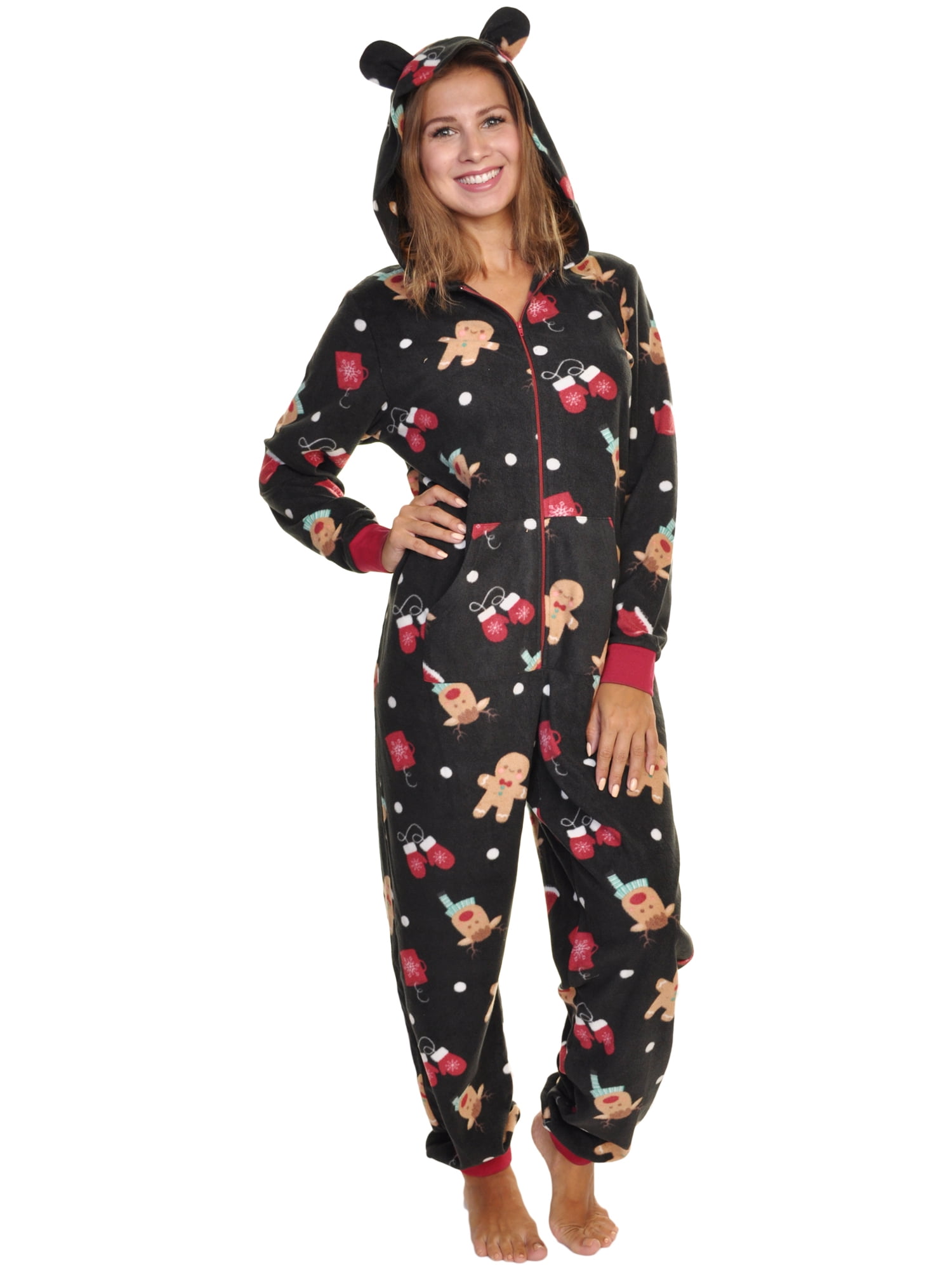Angelina Women's FLEECE Novelty One-Piece Hooded Pajamas - Walmart.com