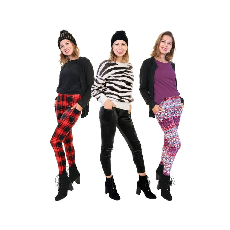 Angelina Women s Velvet Patterned Leggings with Pockets 3 Pack