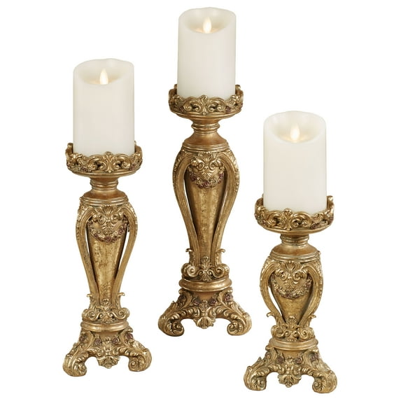 Angelique Ornate Candleholders Aged Gold Set of 3 - Walmart.com