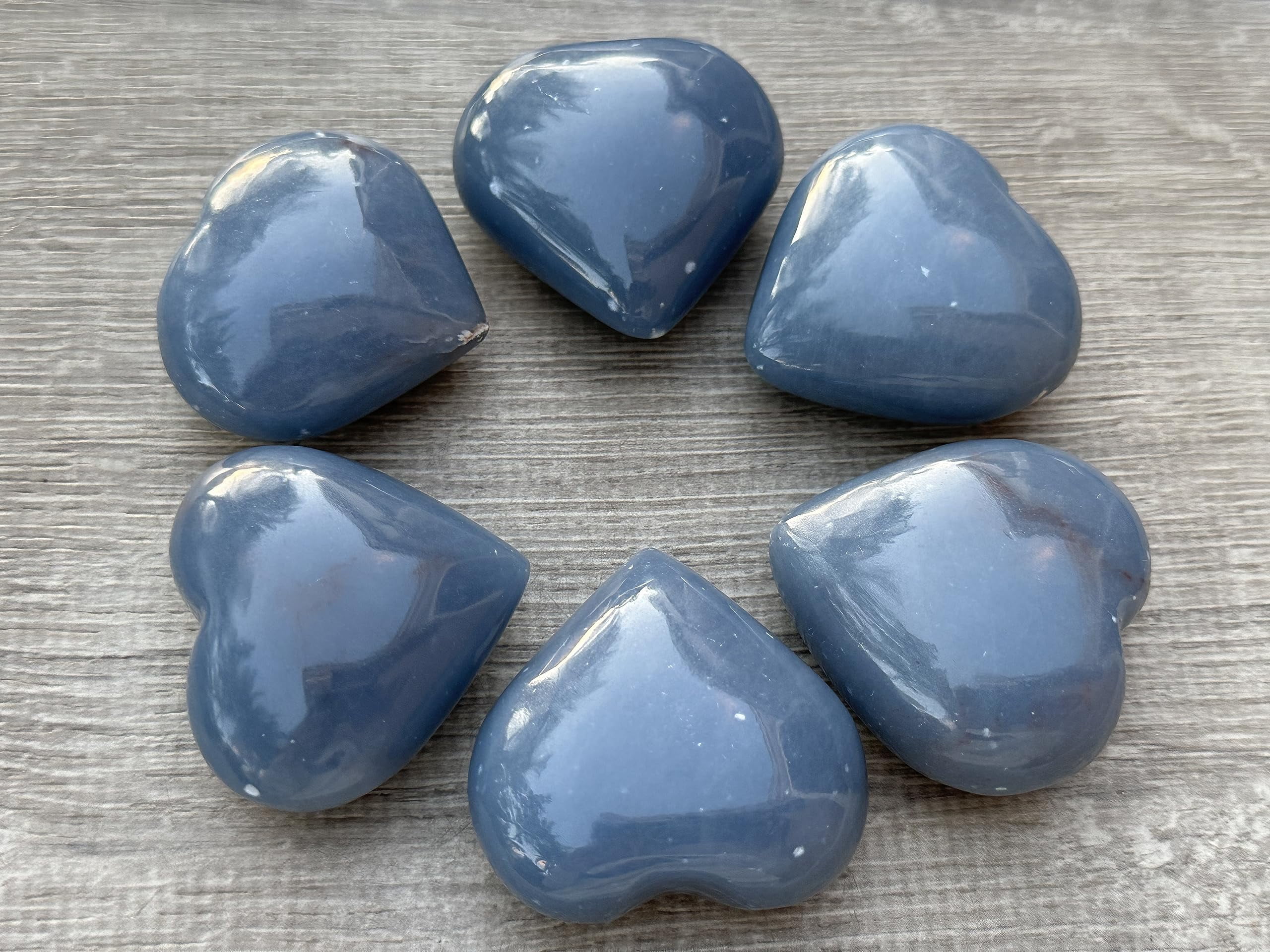 Angelite Gemstone Hearts, Polished Angelite Puffy Hearts, Angelite Palm ...