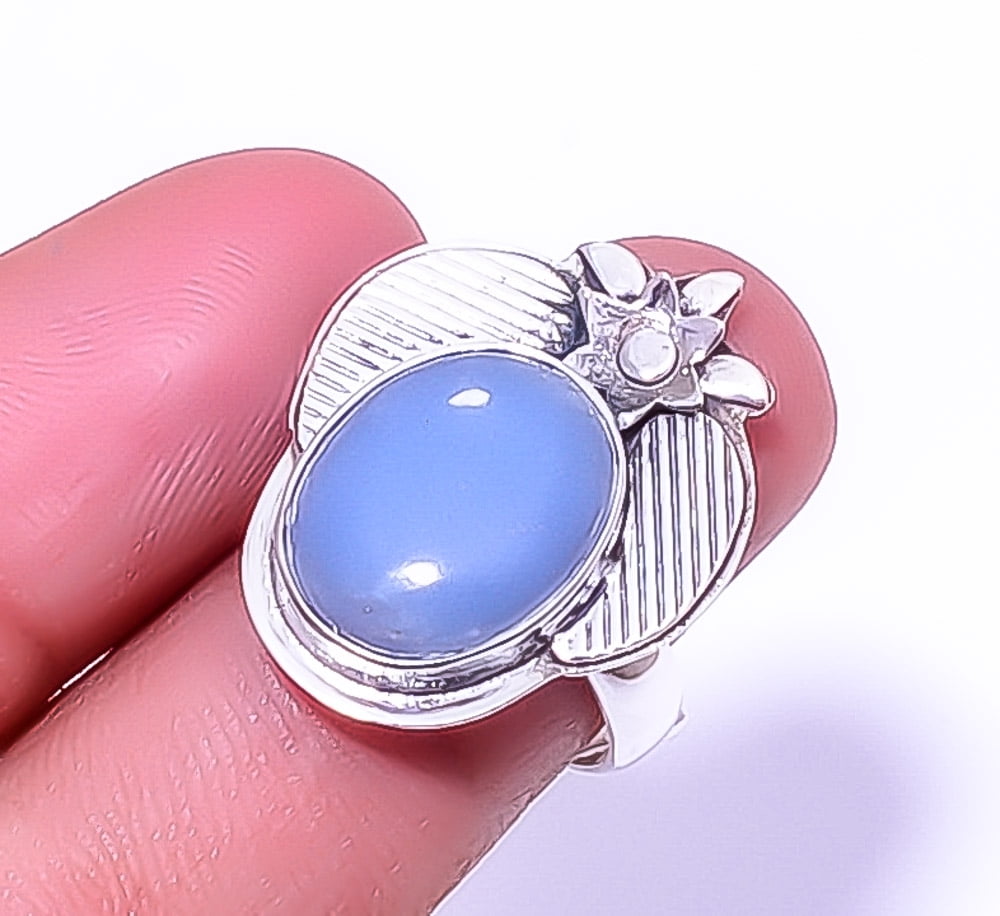 Angelite Jasper - Peru Gemstone 925 Sterling Silver Artisan Ring s.Ad ...