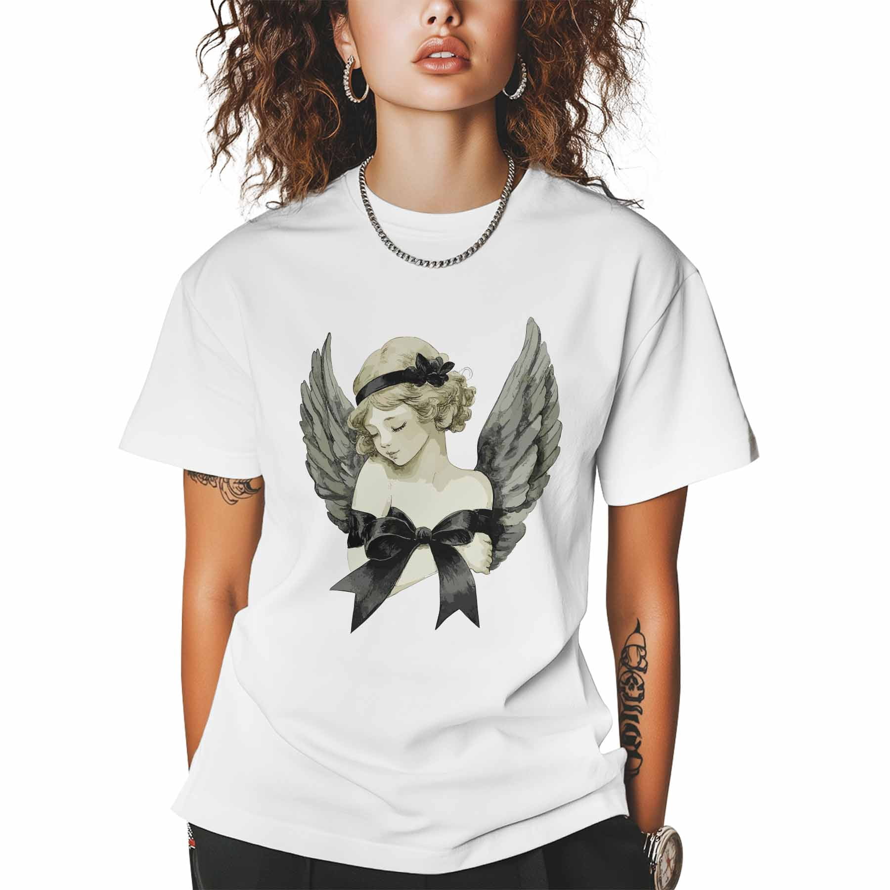 Angels Graphic Tee Shirt Angels with Butterflies Short Sleeve T-shirt ...