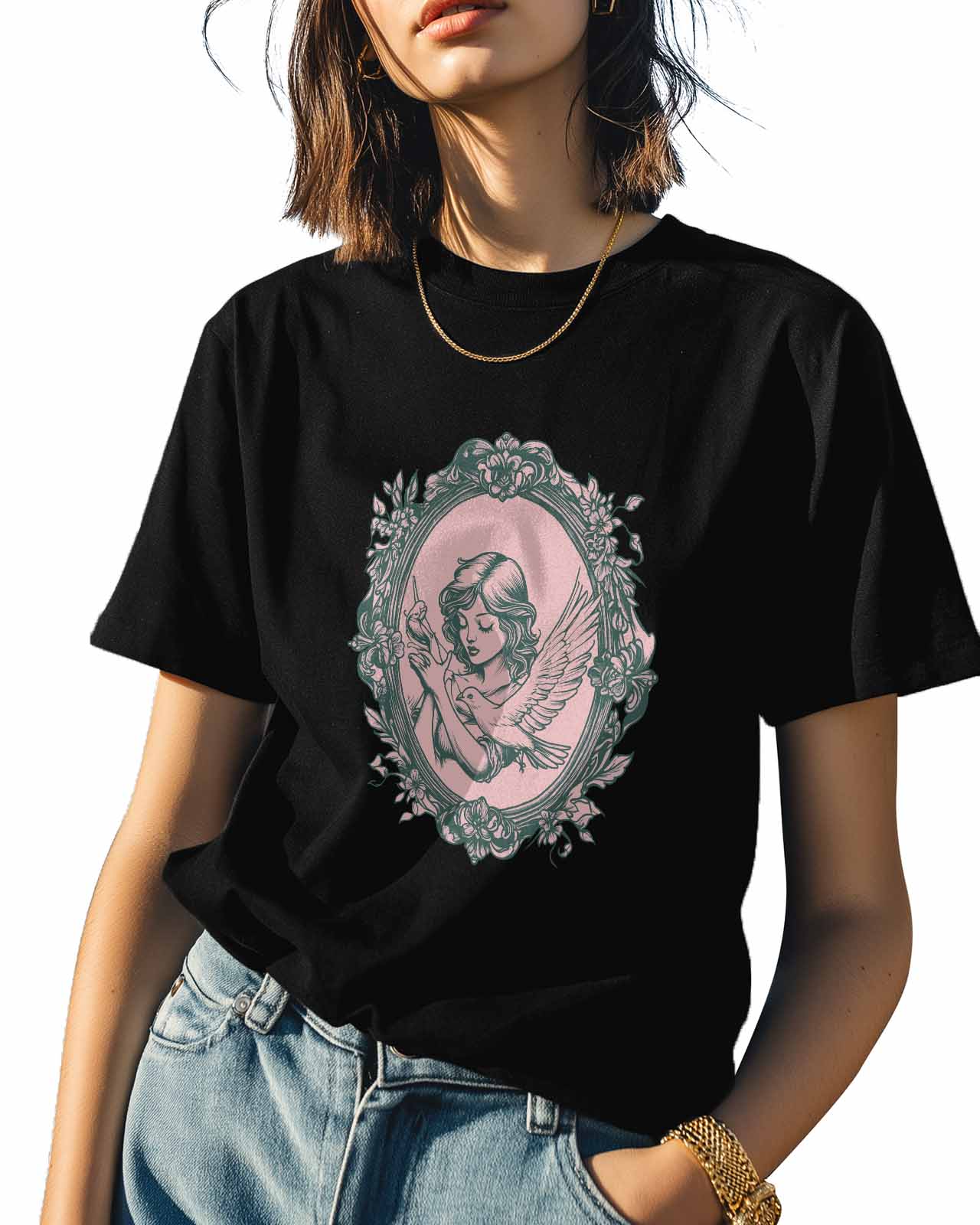 Angels Graphic Tee Shirt Medieval Angels Short Sleeve T-shirt Retro ...