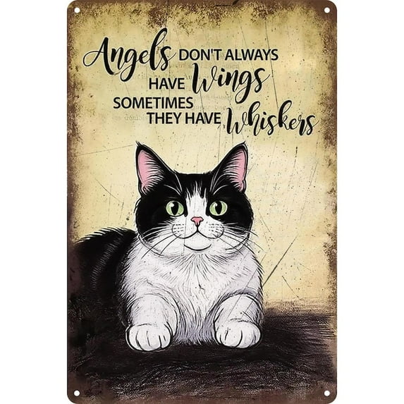 Angels Have Whiskers Cat Metal Sign: Vintage Inspirational Wall Decor ...