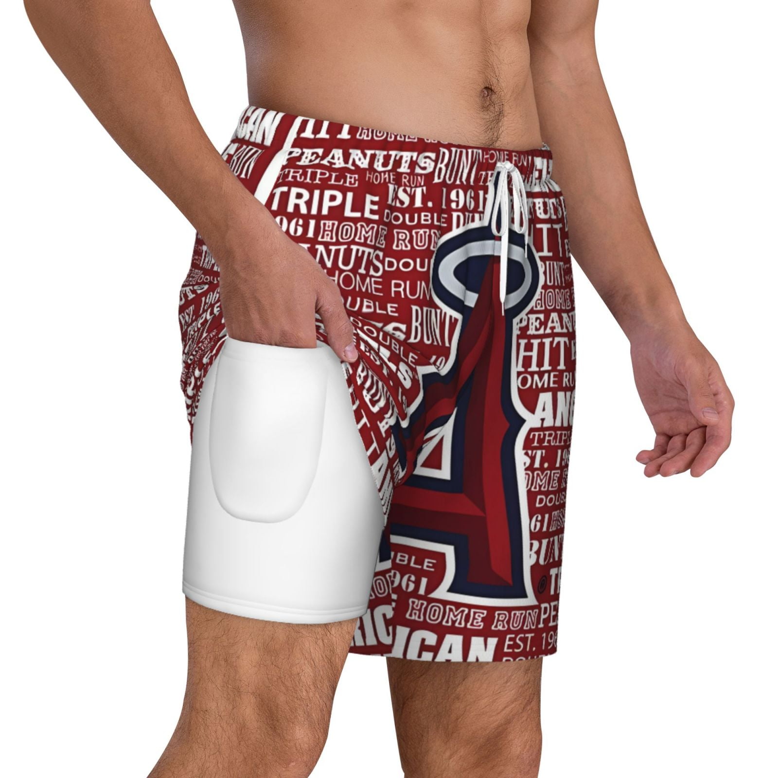 Angels Mens Elastic band Swim Shorts Double layered sports swim trunks ...