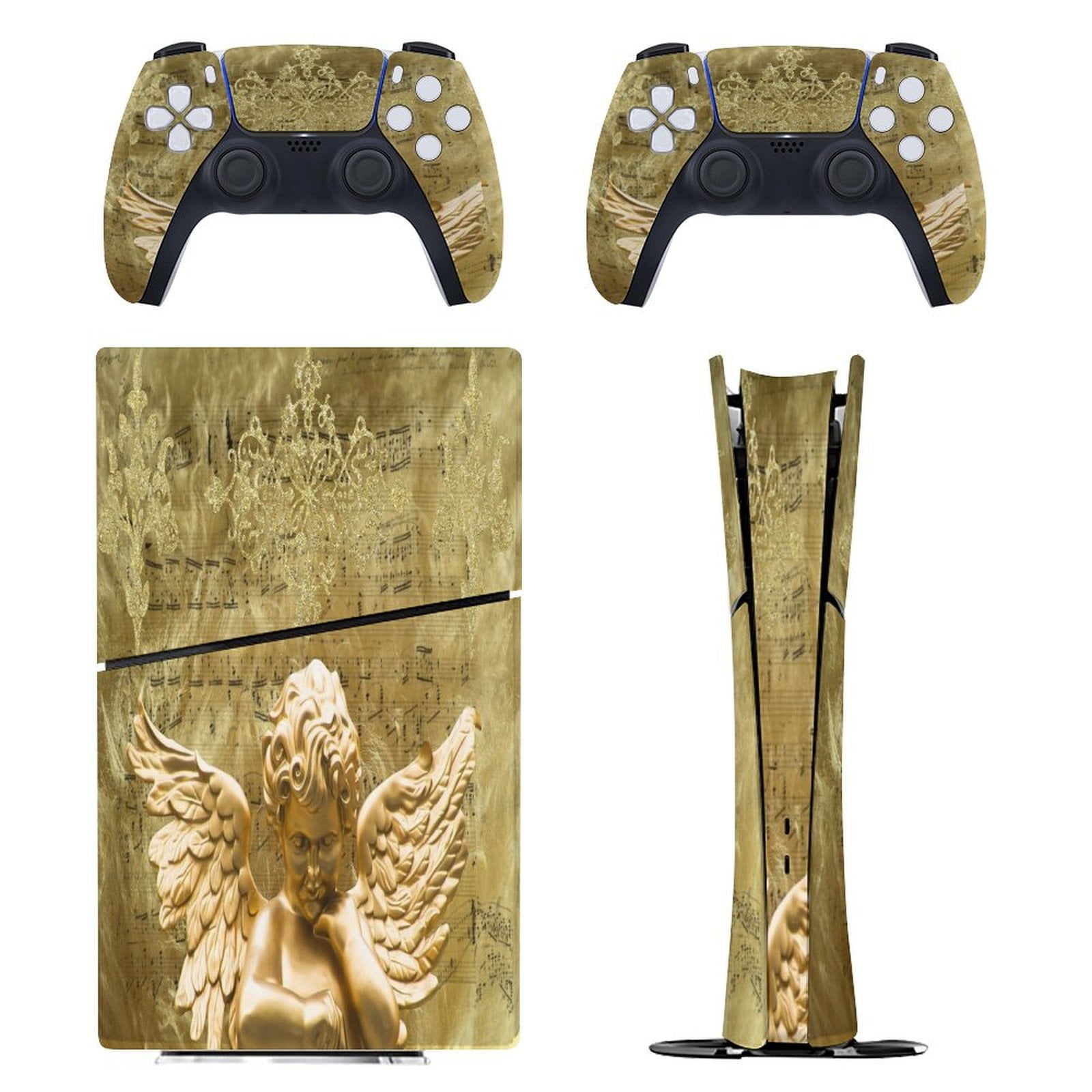 Angels, Notes, Sheet Music, Gold PS5/PS5 Slim Digital Disc Skin Sticker ...