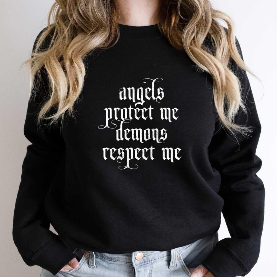 Angels Protect Me Demons Respect Me Funny Religious Quote Graphic ...