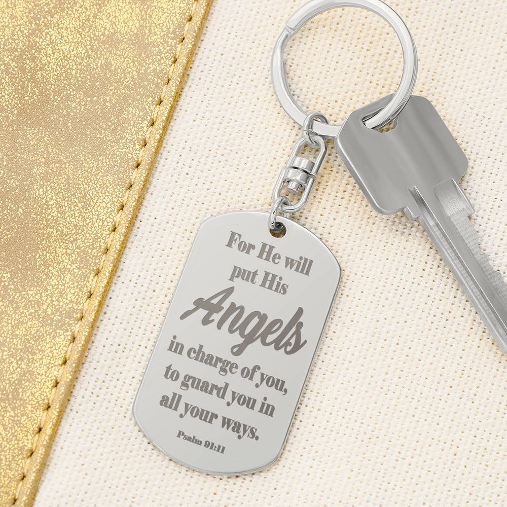Angels Protect Psalm 91.11 Engraved Dog Tag Keychain Stainless Steel or ...