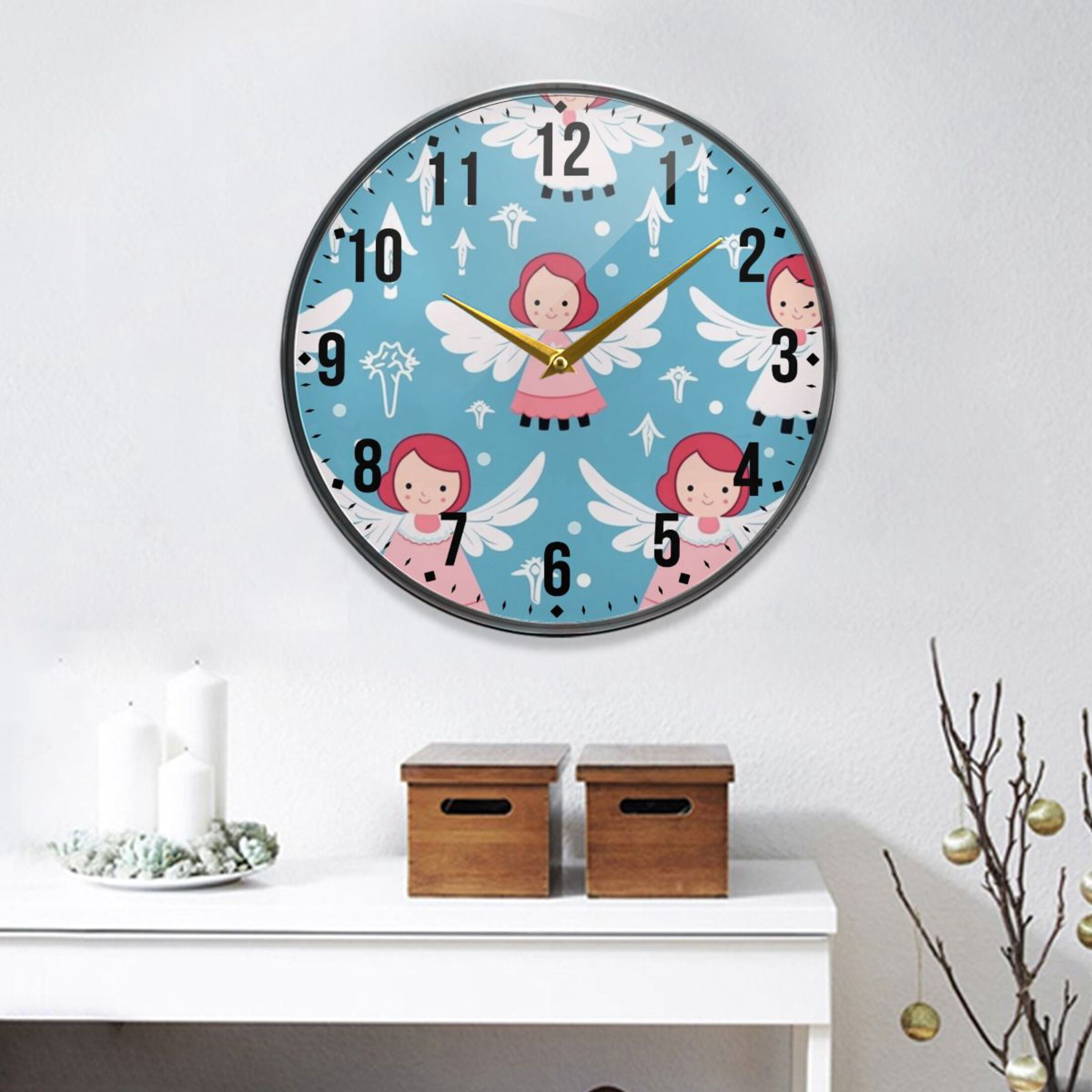 Angels and Arrow Round Wall Clock 9.5 Inch Non-Ticking Silent Battery ...