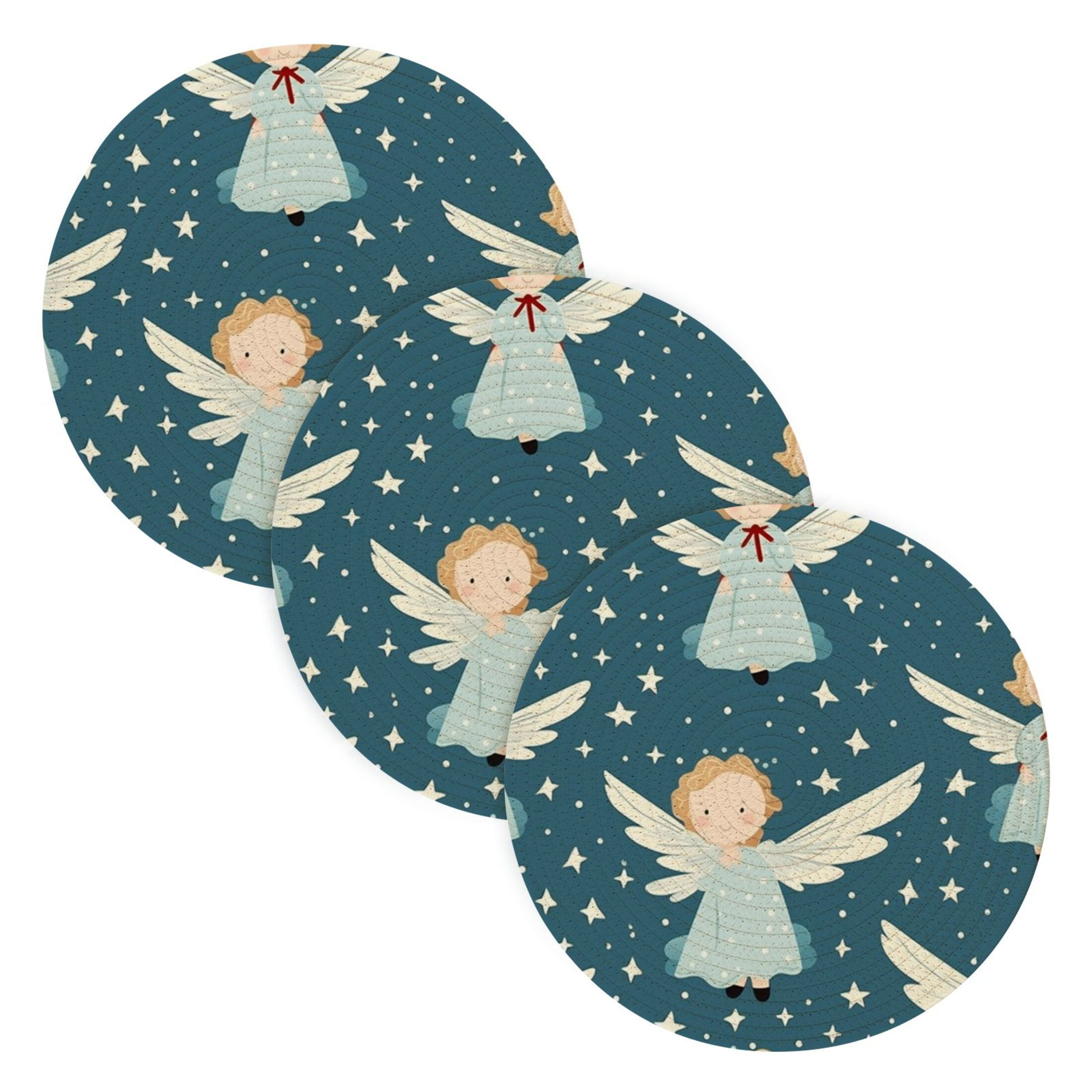 Angels and Star 3 Pcs Pot Holders Trivets Set Woven Heat-Resistant ...