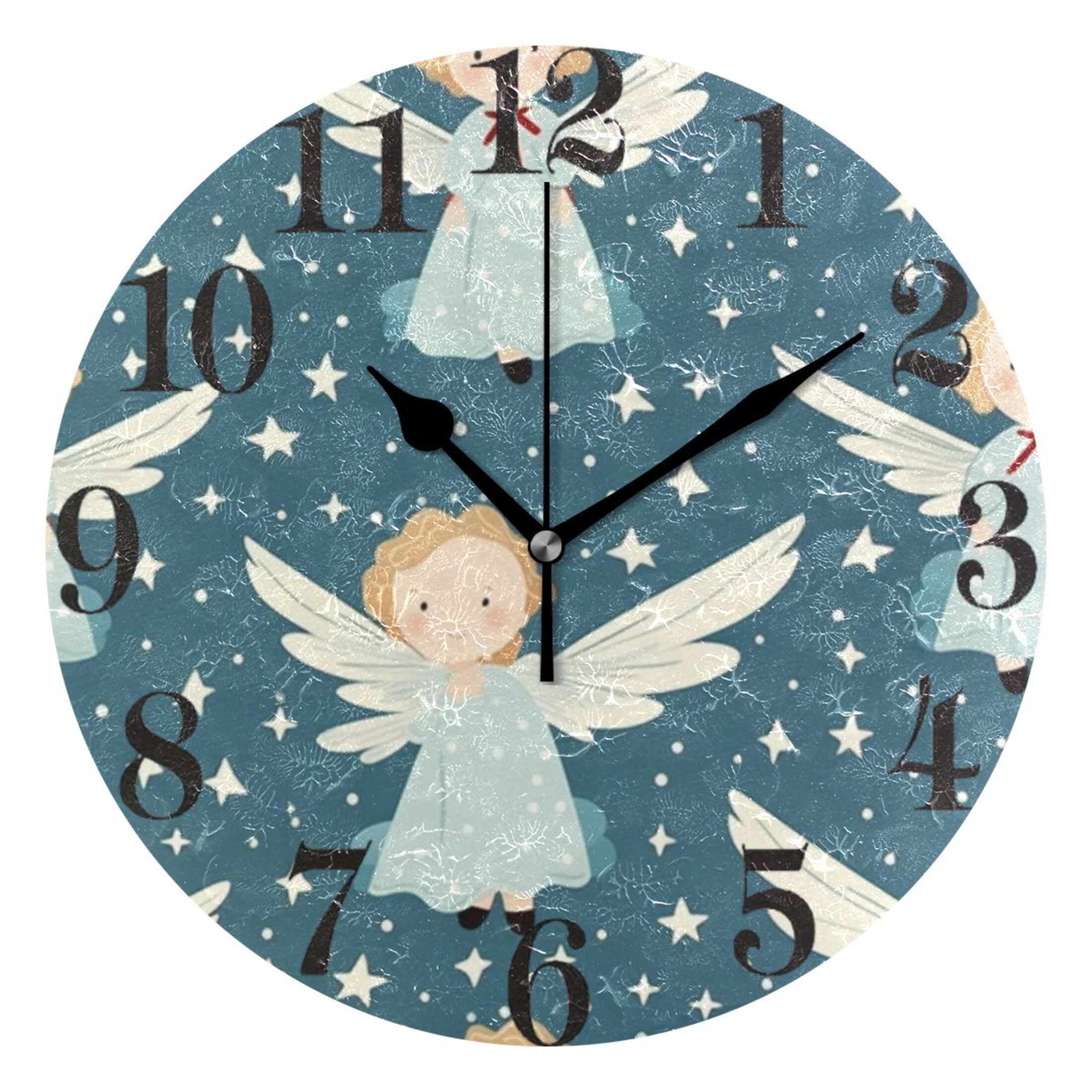 Angels and Star Wall Clock 9.8 inch Battery Operated Clocks Non-Ticking ...