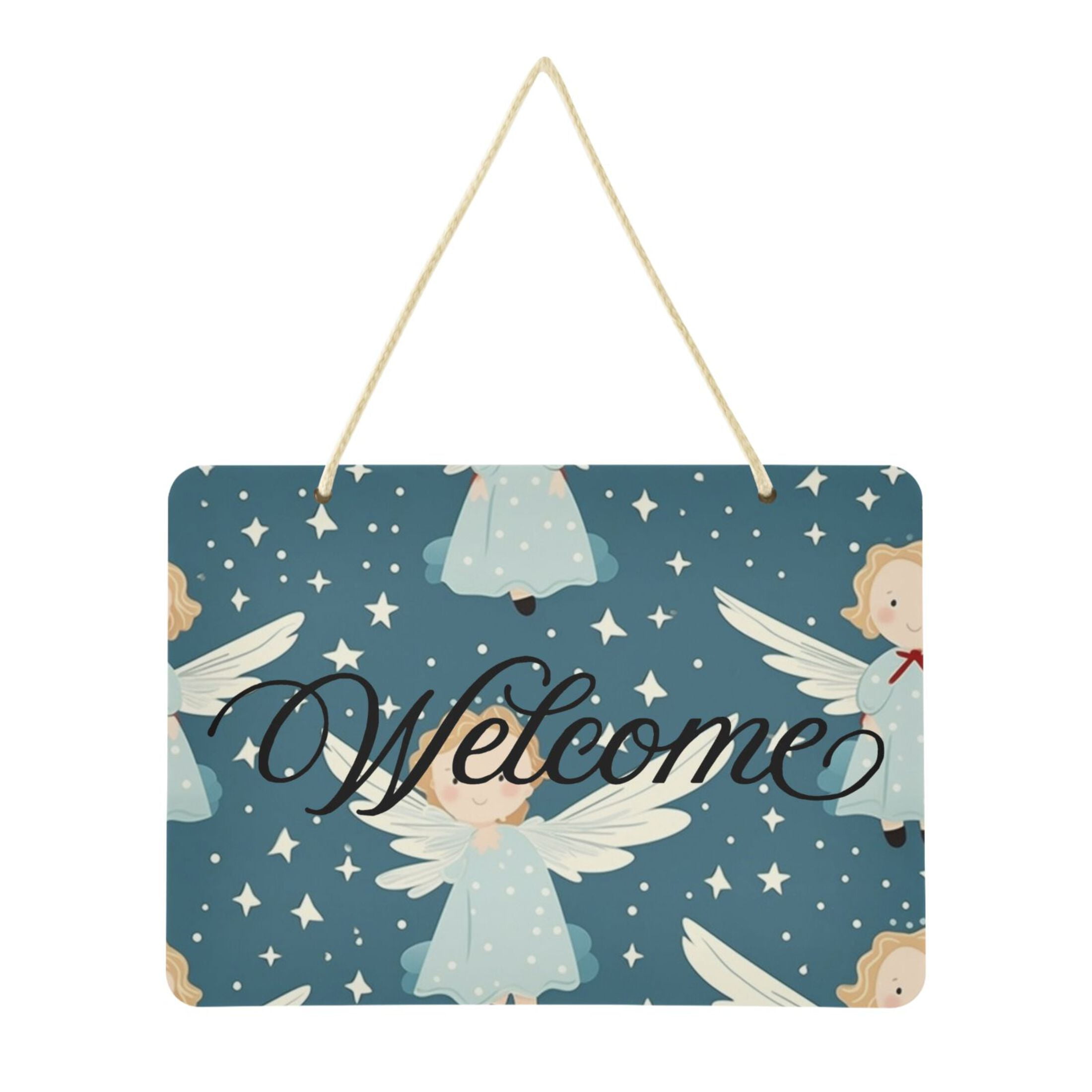 Angels and Star Welcome Sign Front Door PVC 14x10 inch Hanger Hello ...