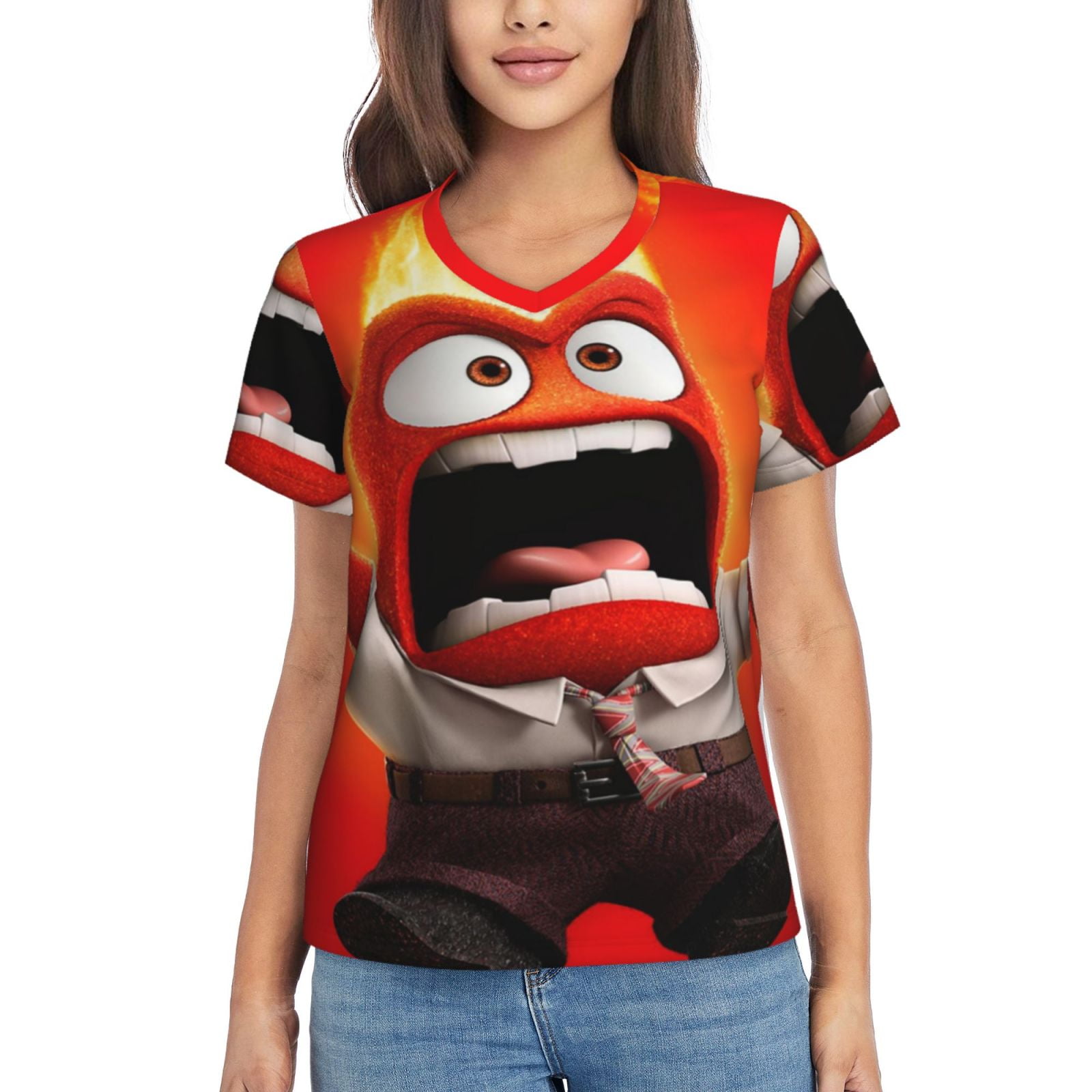 Anger Inside Out Women's T Shirts V-Neck Tee Shirt Casual Short Sleeve ...